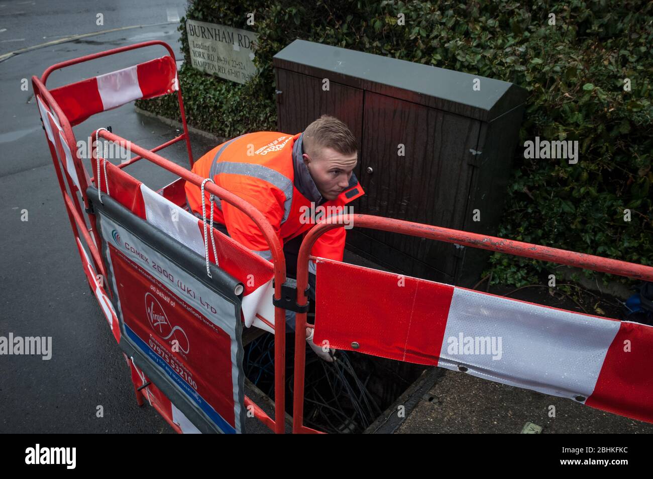 Virgin Media Engineers installing Stock Photo - Alamy