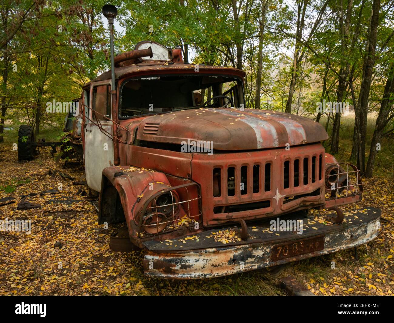 Scrap of fire truck left after the Chernobyl disaster. Chernobyl ...