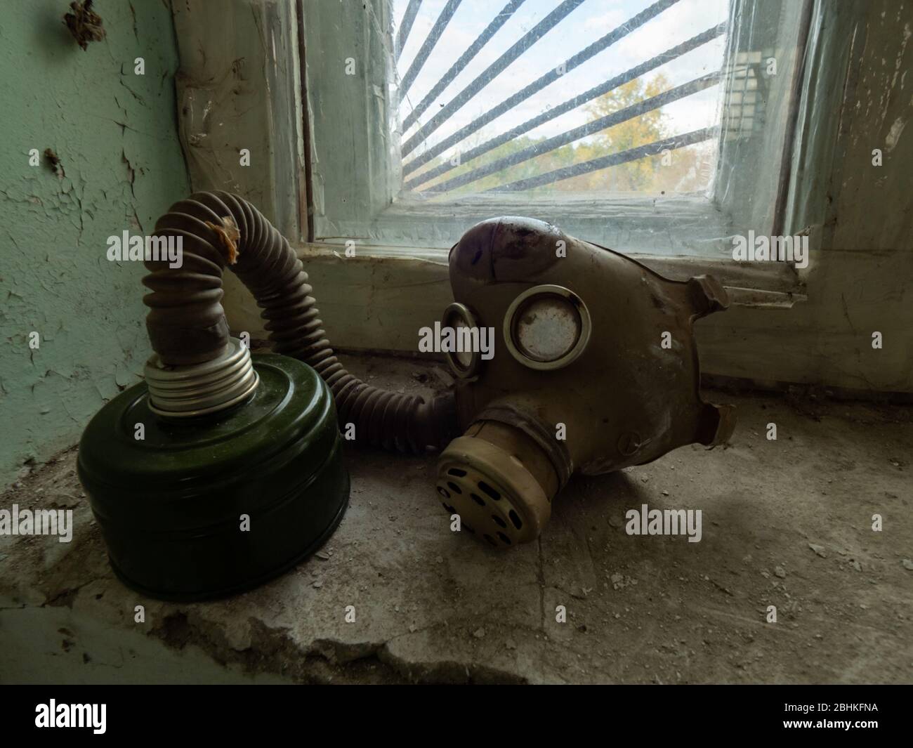 Left over gas mask used during the liquidation of the effects of the ...