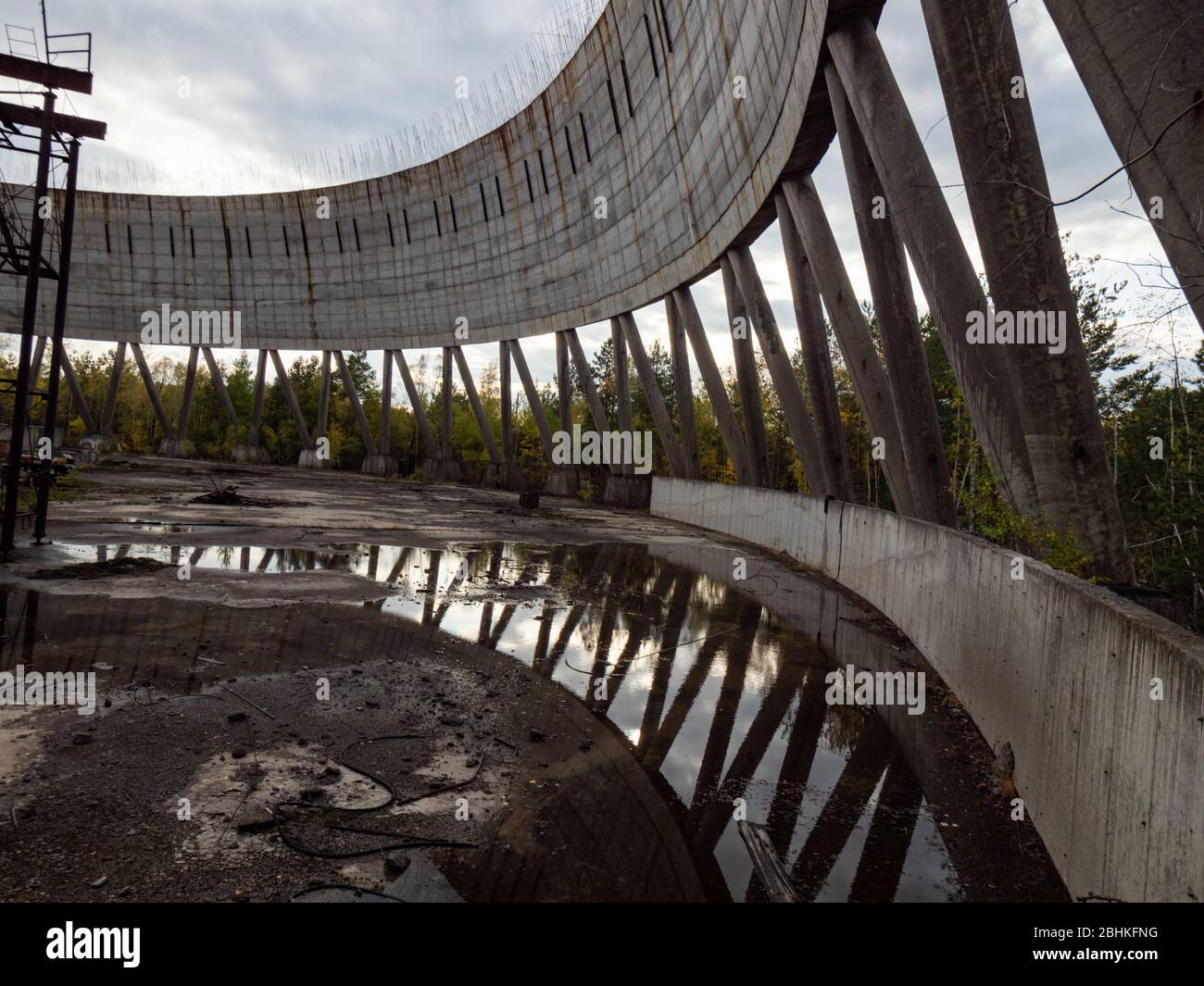 Inside unfinished cooling tower in Chernobyl zone, part of the building ...
