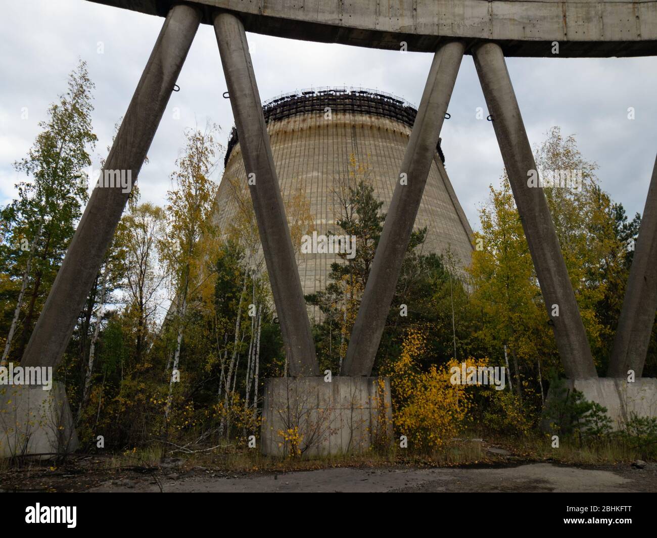 Inside unfinished cooling tower in Chernobyl zone, part of the building ...