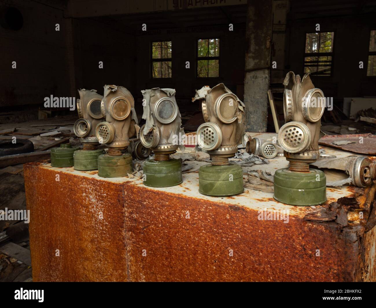 Left over gas masks used during the liquidation of the effects of the ...