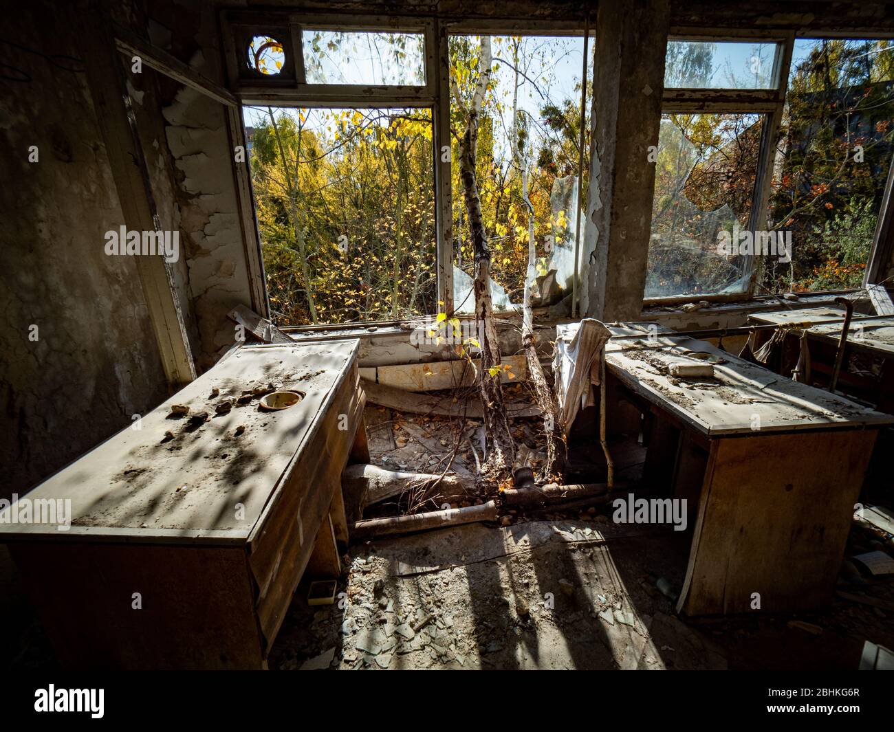 Classroom in the abandoned school in Pripyat. Chernobyl Exclusion Zone ...