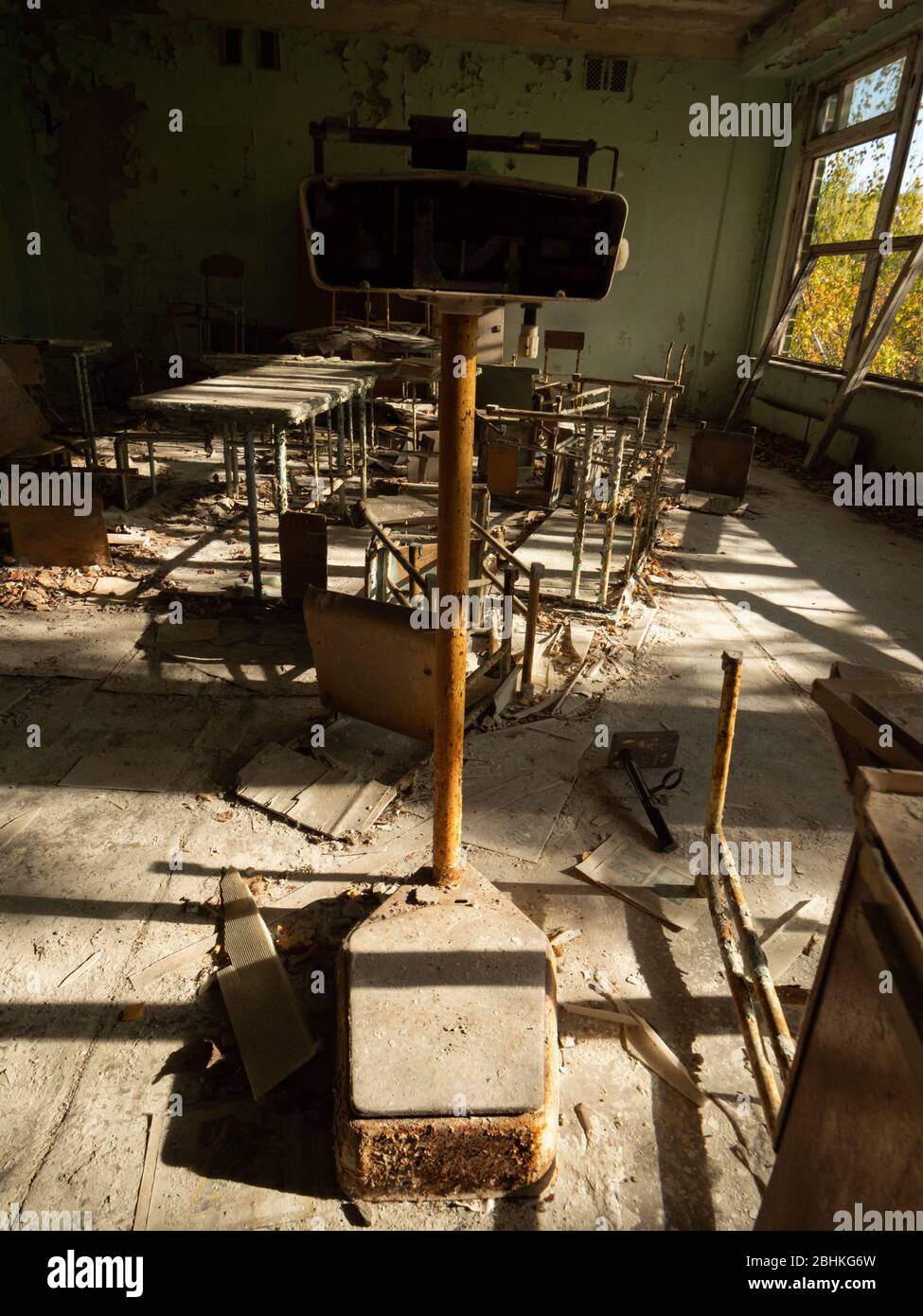 Classroom in the abandoned school in Pripyat. Chernobyl Exclusion Zone ...