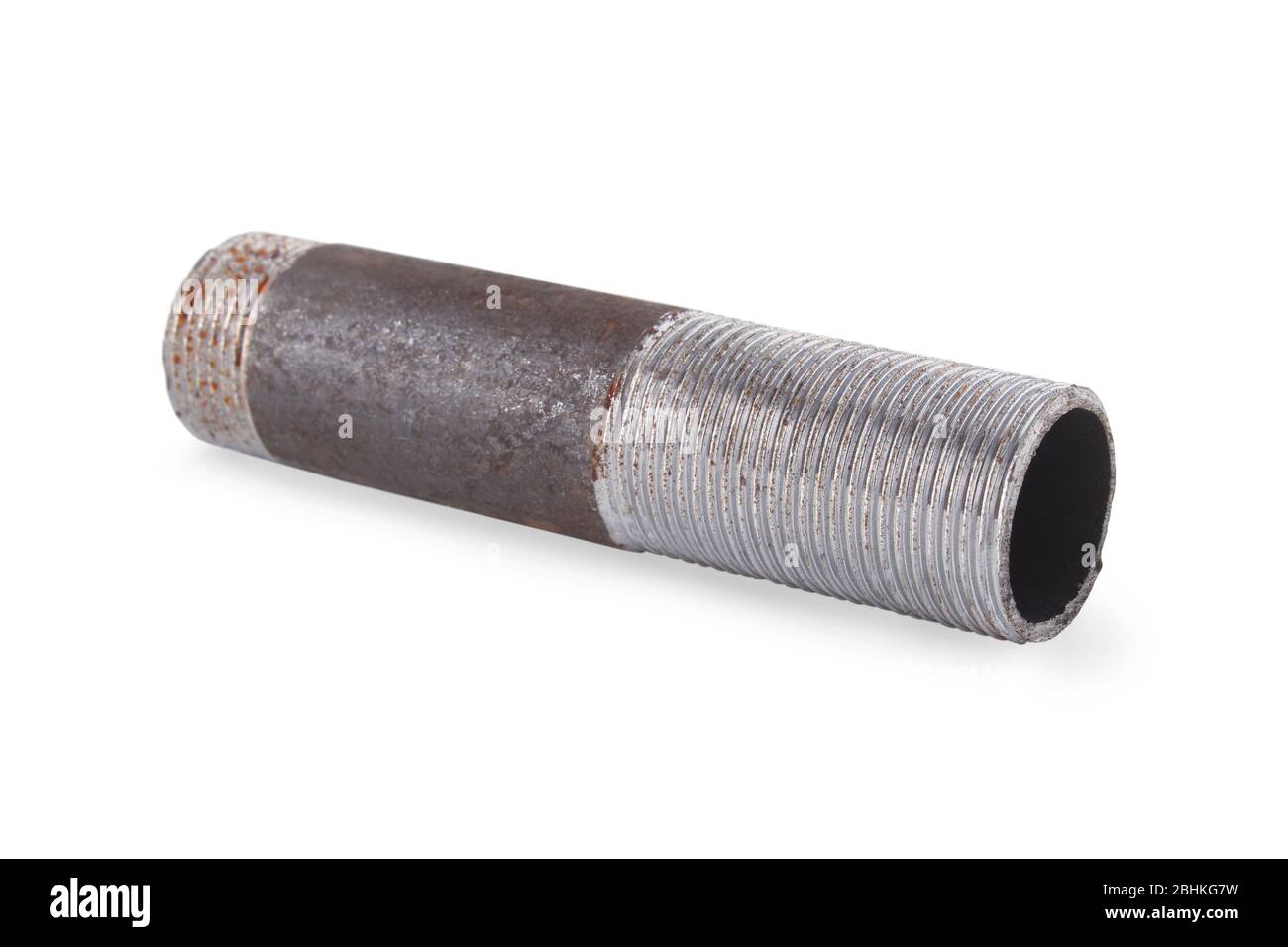 A piece of threaded steel water pipe isolated on white Stock Photo - Alamy