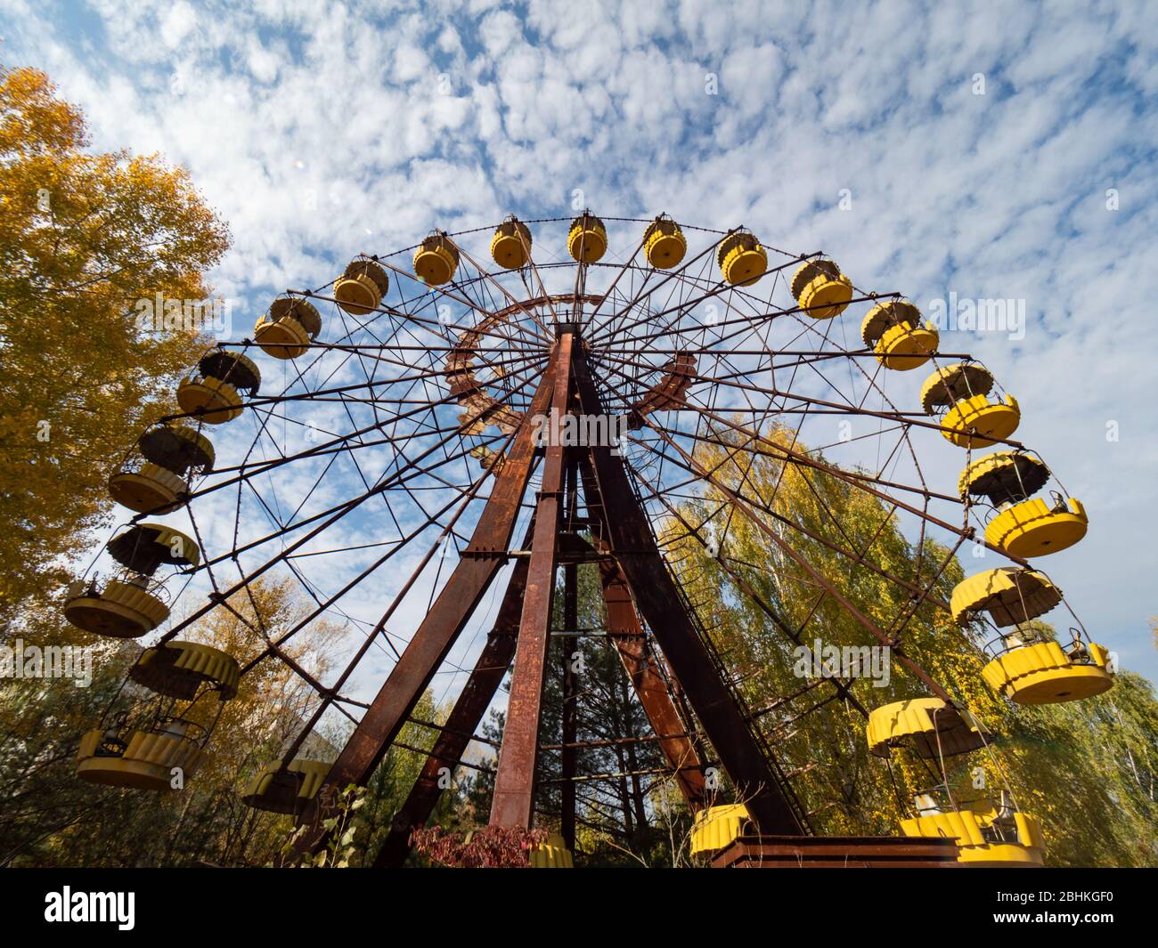 Ferris wheel in abandoned amusement park in ghost town Pripyat, post ...