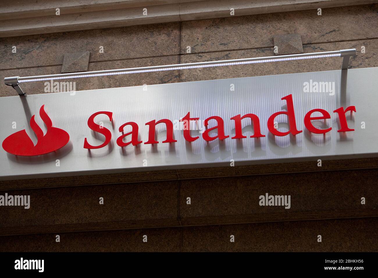 External shot of an Abbey store, with the new Santander rebranding ...