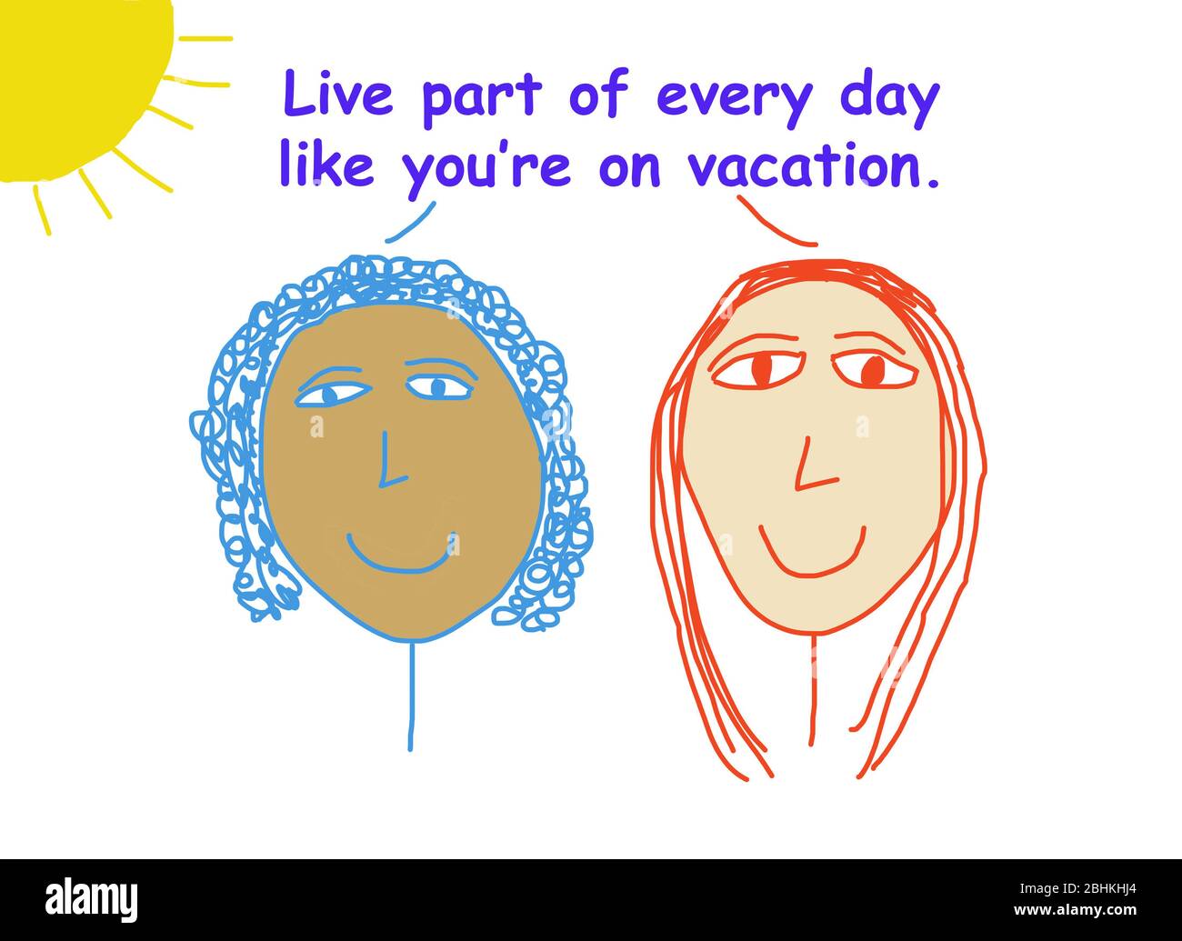 Color cartoon showing two ethnically diverse women smiling and saying ...