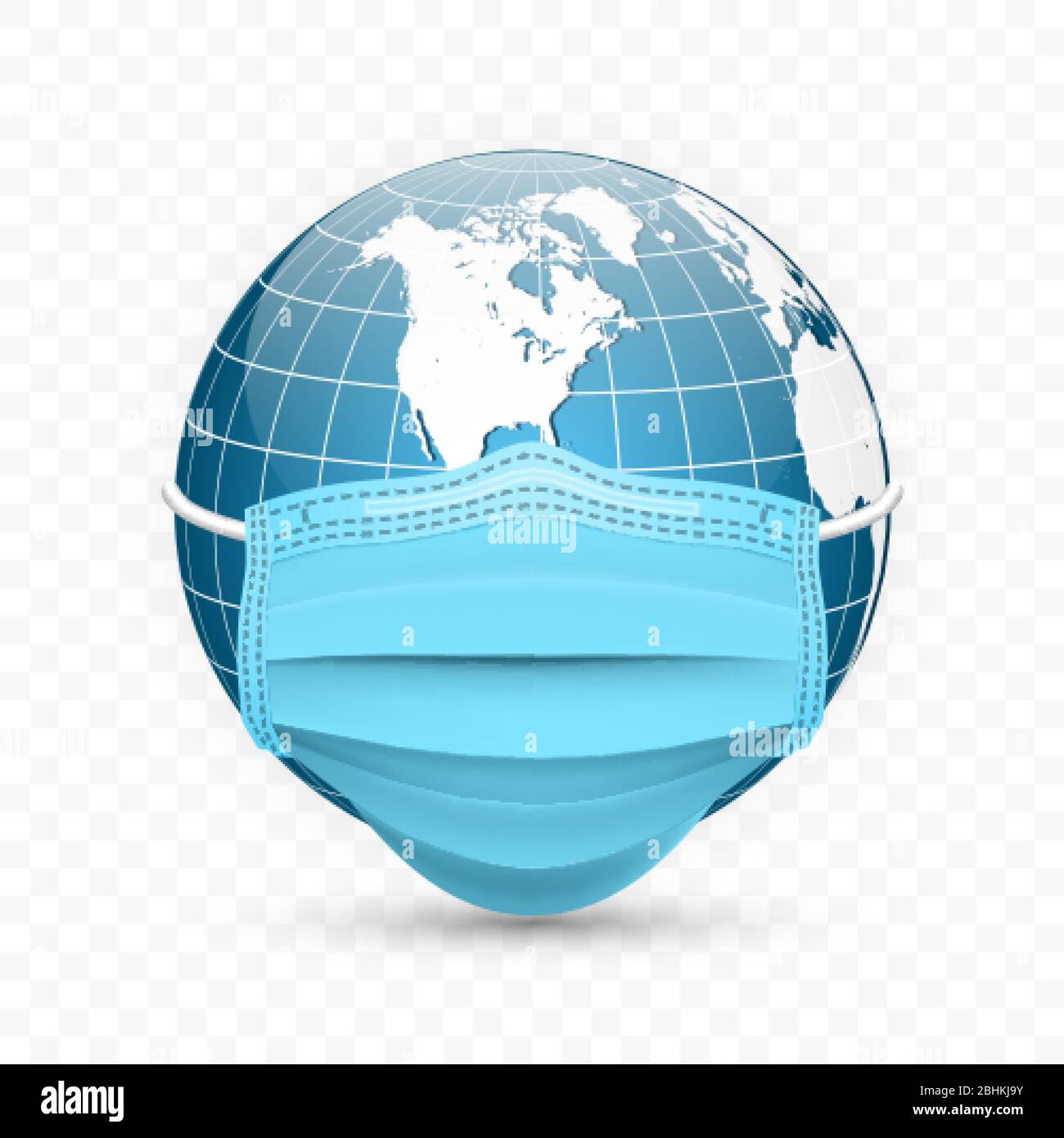 Earth globe in medical face mask. World map set. Vector Illustration ...