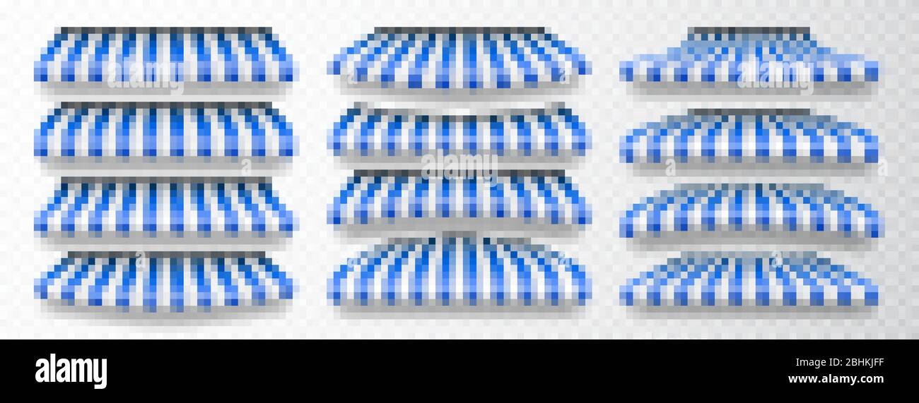 Realistic striped shop sunshade. Store awning. Shop tent isolated set. Vector illustration Stock ...