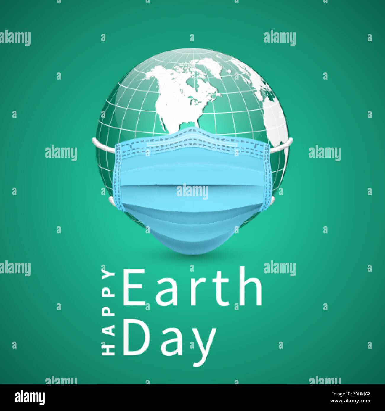 Happy Earth Day. Earth globe in medical face mask. World map set ...