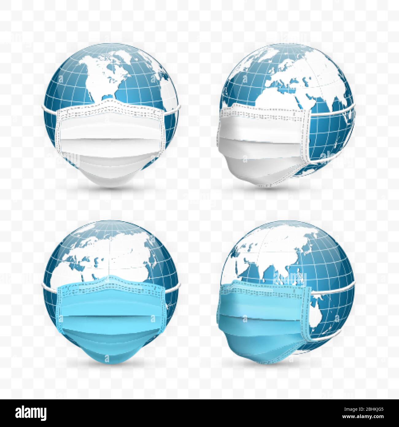 Earth globe in medical face mask. World map set. Vector Illustration ...