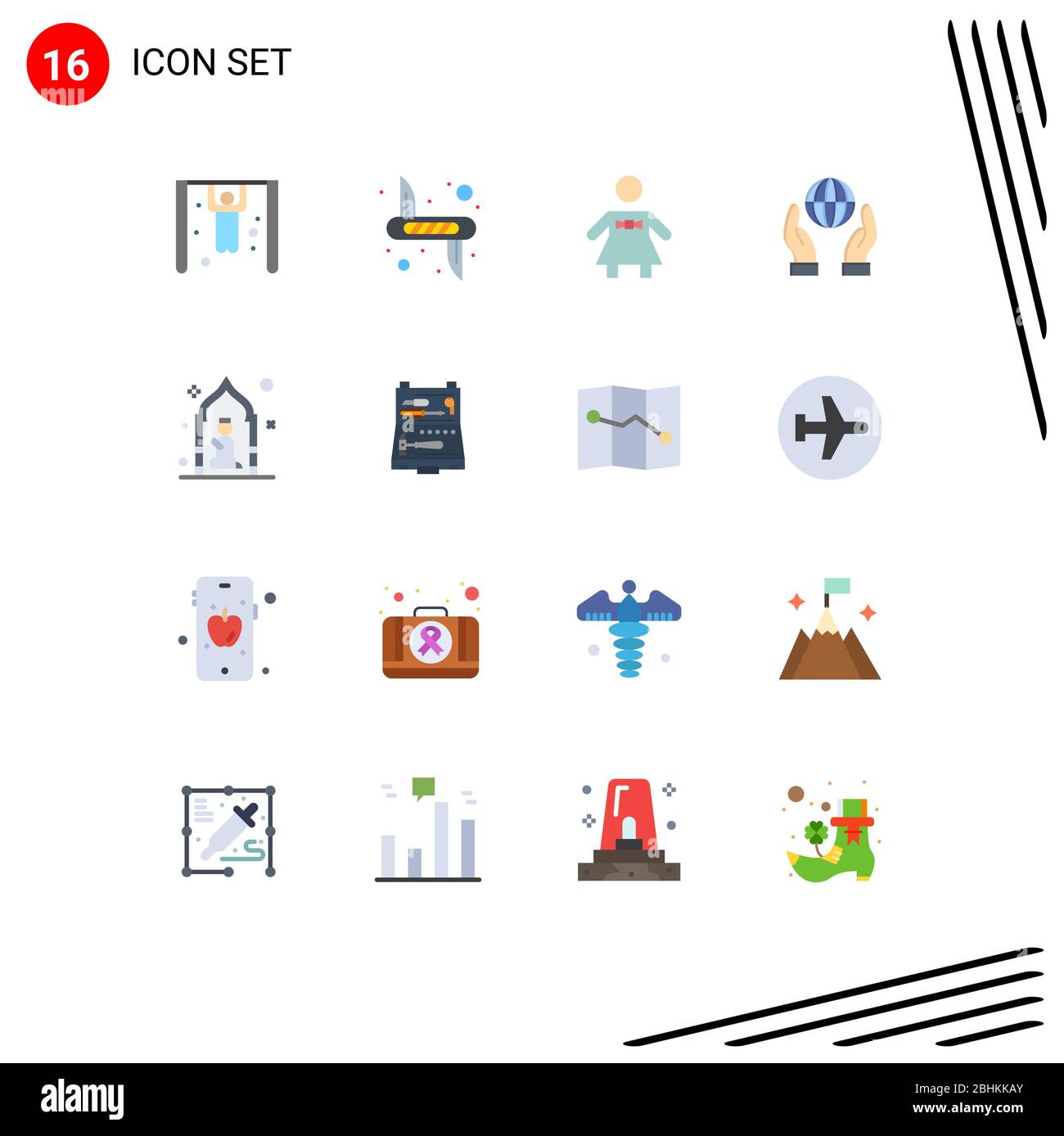 16 User Interface Flat Color Pack of modern Signs and Symbols of pray ...