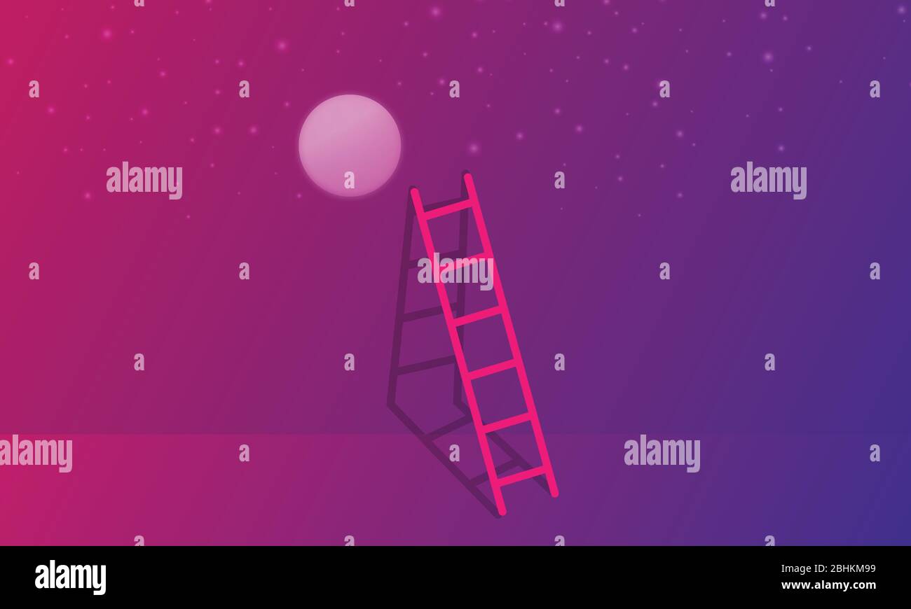 Abstract colorful background with mid-night moon, stars and ladder ...