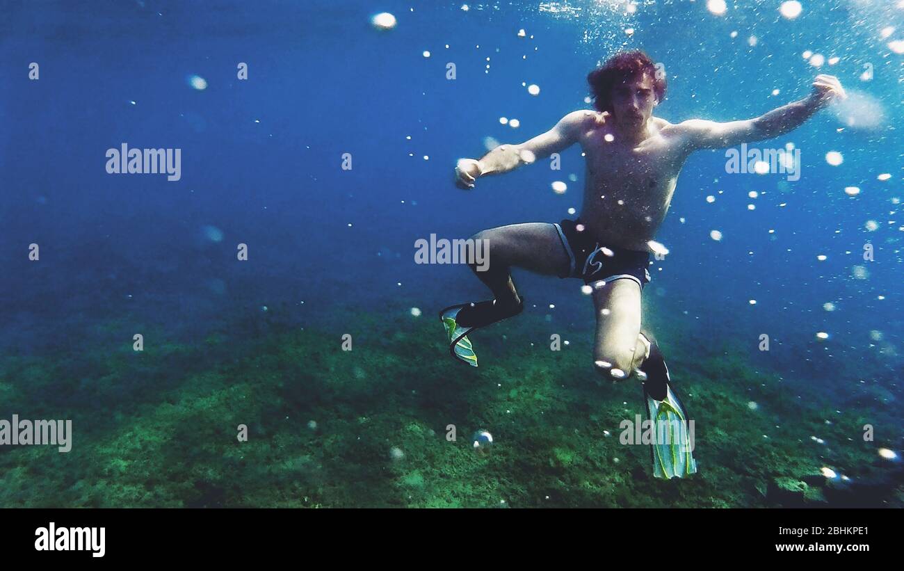 Underwater diving. Relaxation, sport, sunlight, travel, healthy ...