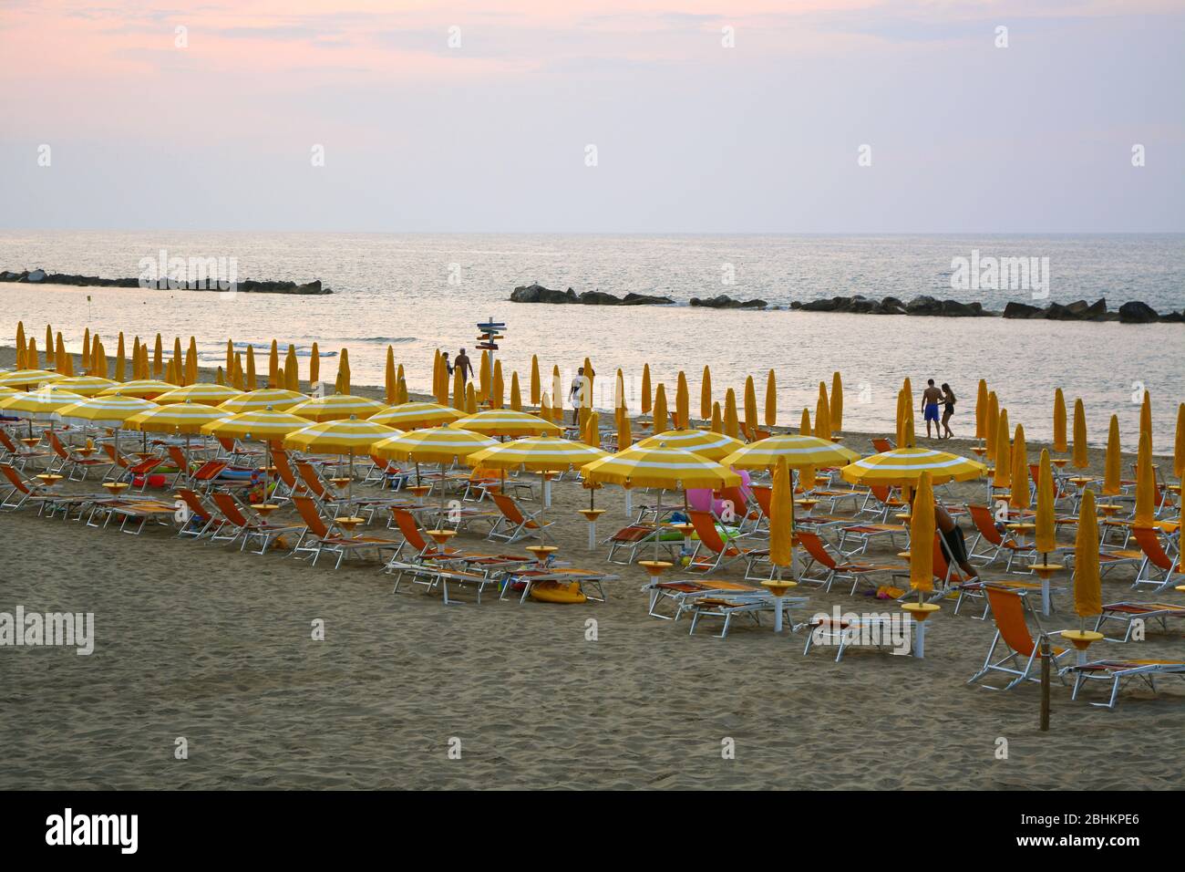 Termoli, Molise, Italy - 08/26/2019- Sunset on the sand beach Stock ...