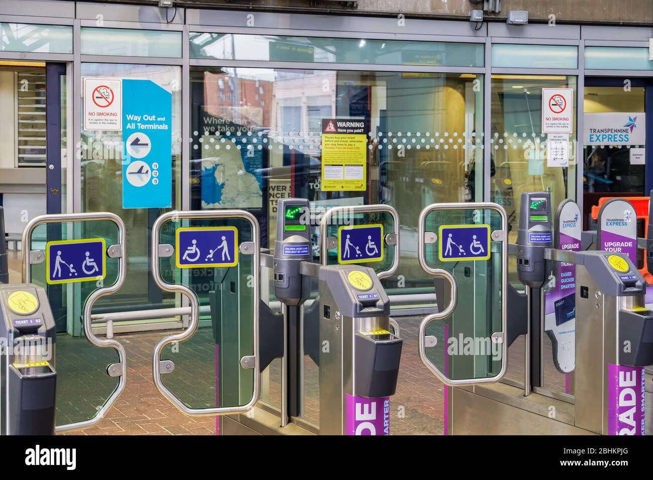 Manchester UK airport train station entrance. Gates to Transpennine ...