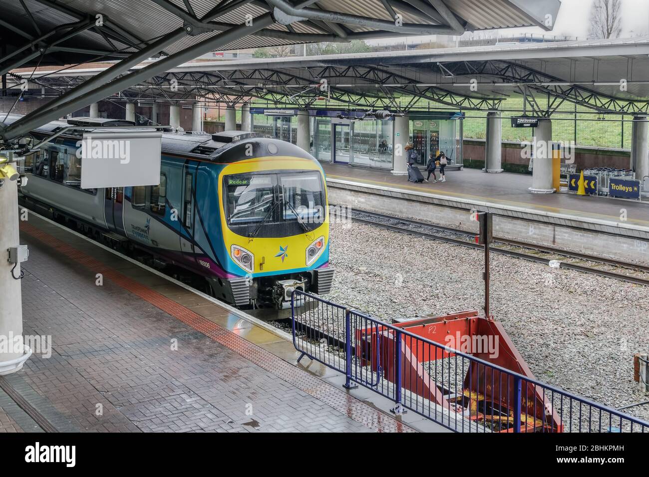 Manchester UK airport train stopped at station. Transpennine Express at ...