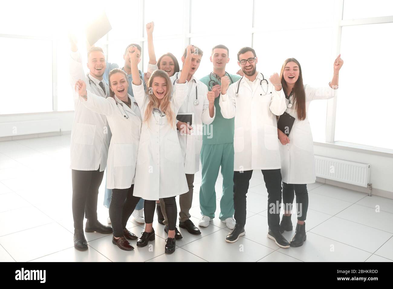 happy group of medical professionals showing their success Stock Photo ...