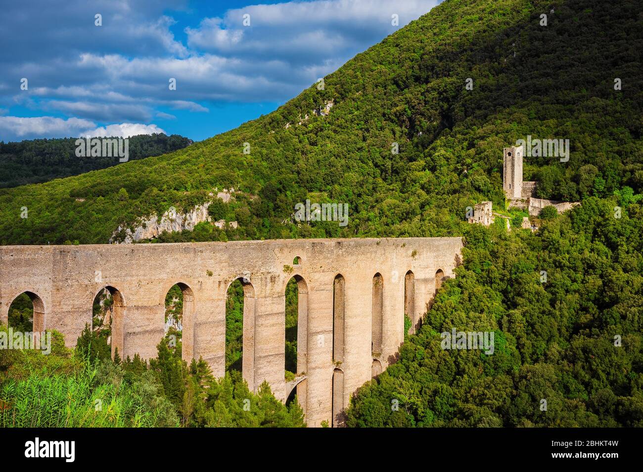 Ancient medieval Ponte delle Torri (Tower Bridge) ruins in Spoleto ...