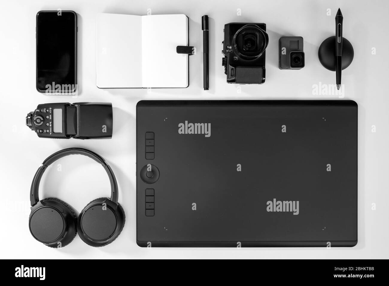 Top view designer desk office Stock Photo - Alamy