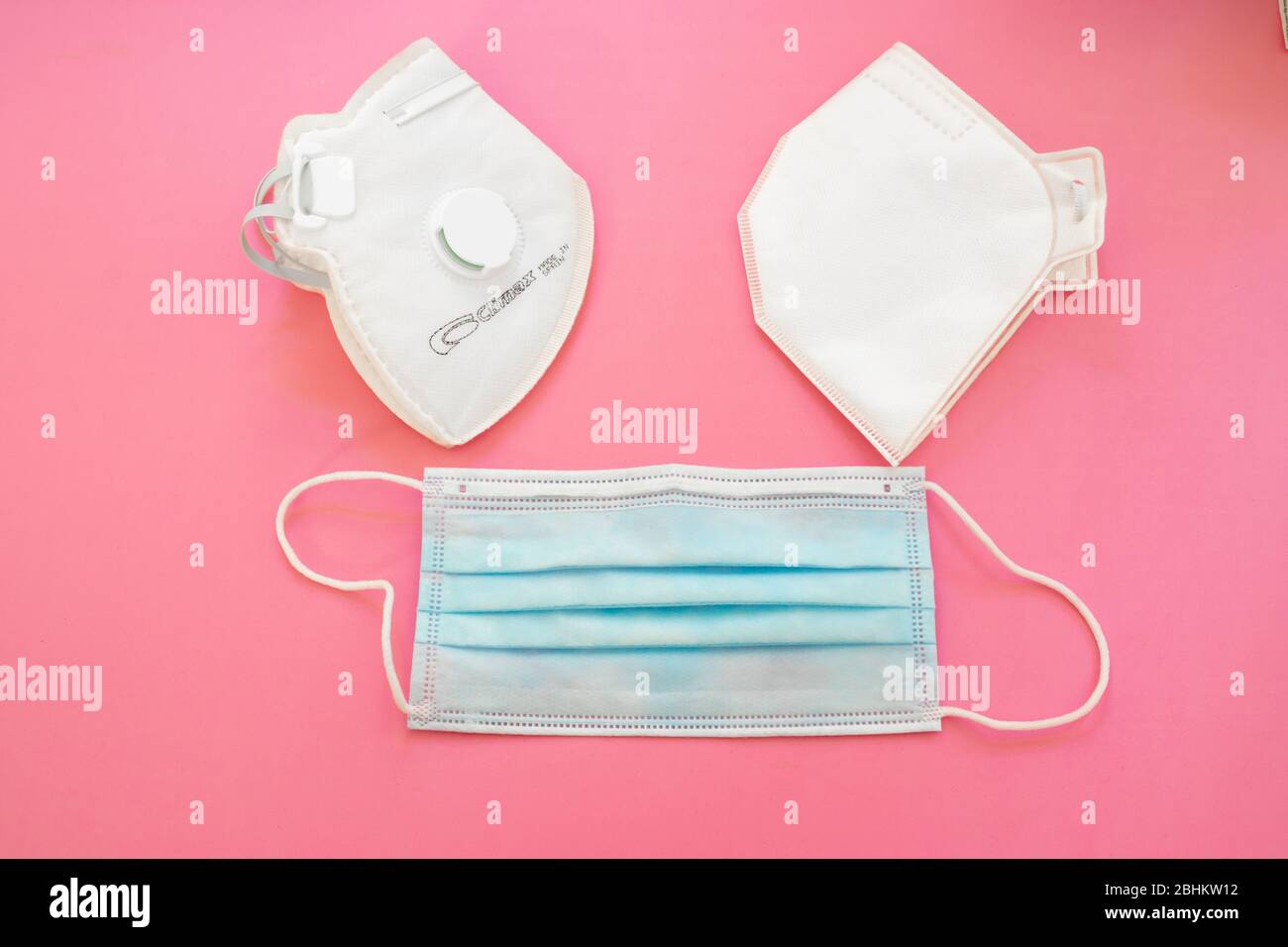 Surgical mask with rubber ear straps. Typical 3-ply surgical mask ...