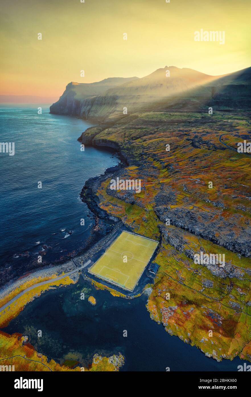 Eidi Soccer Field by the Ocean on the Faroe Islands, post processed in ...