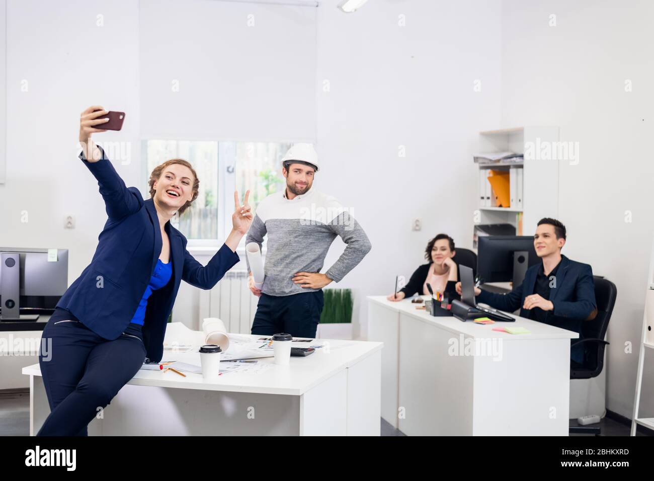 After hours in the office. Employees having fun after a hard working ...