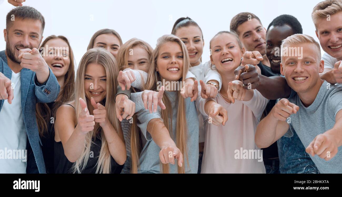 group of young like-minded people pointing at you Stock Photo - Alamy