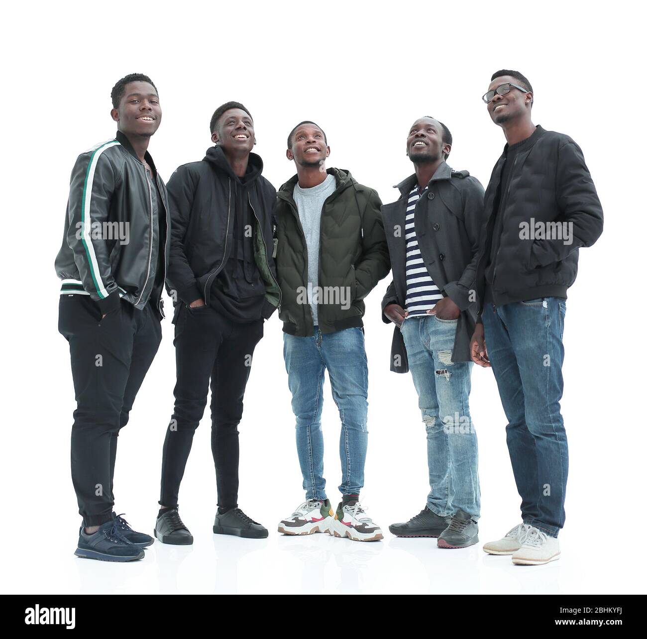 group of friendly guys standing together . isolated on white Stock ...