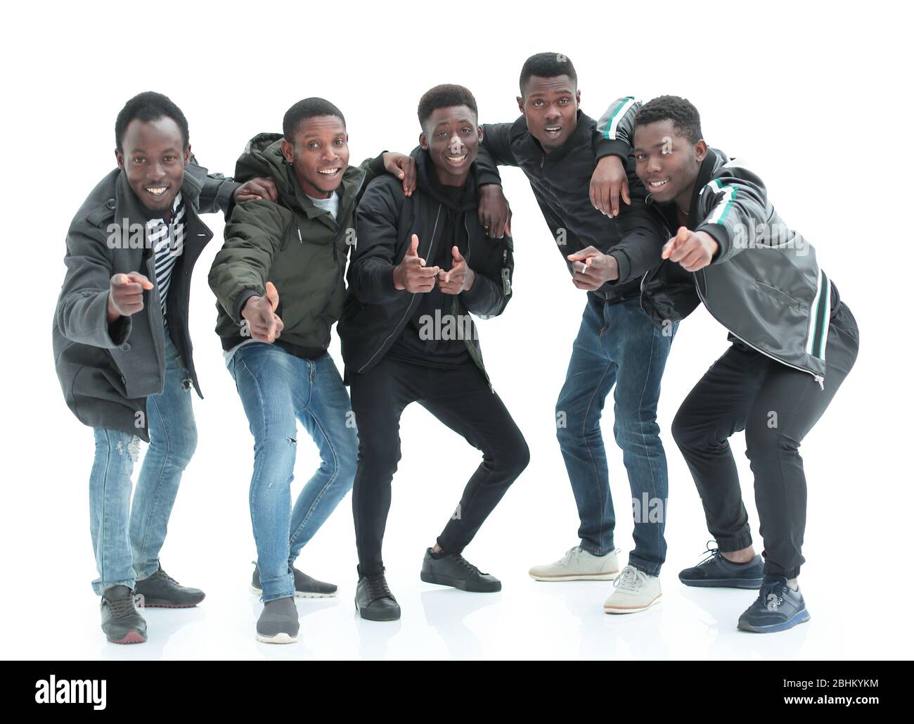 five lucky guys pointing at you . isolated on white Stock Photo - Alamy
