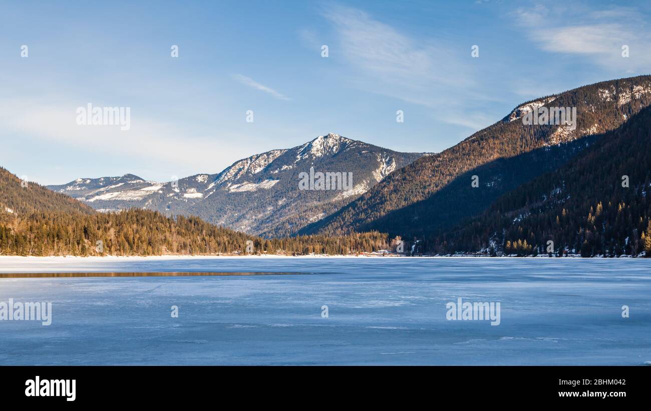 Frozen and snow covered Three Valley Lake british columbia clouds on ...