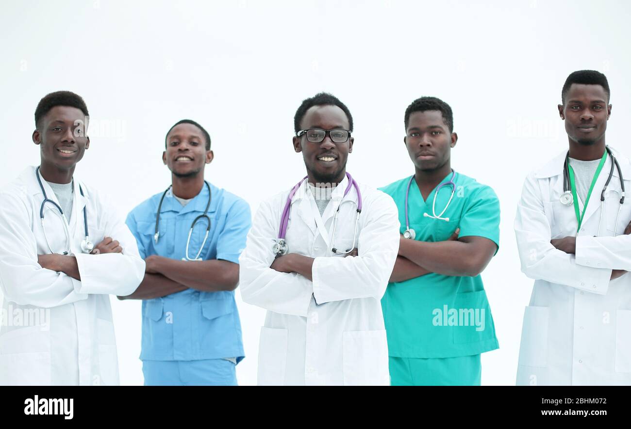 group of different doctors standing together. isolated on white Stock ...
