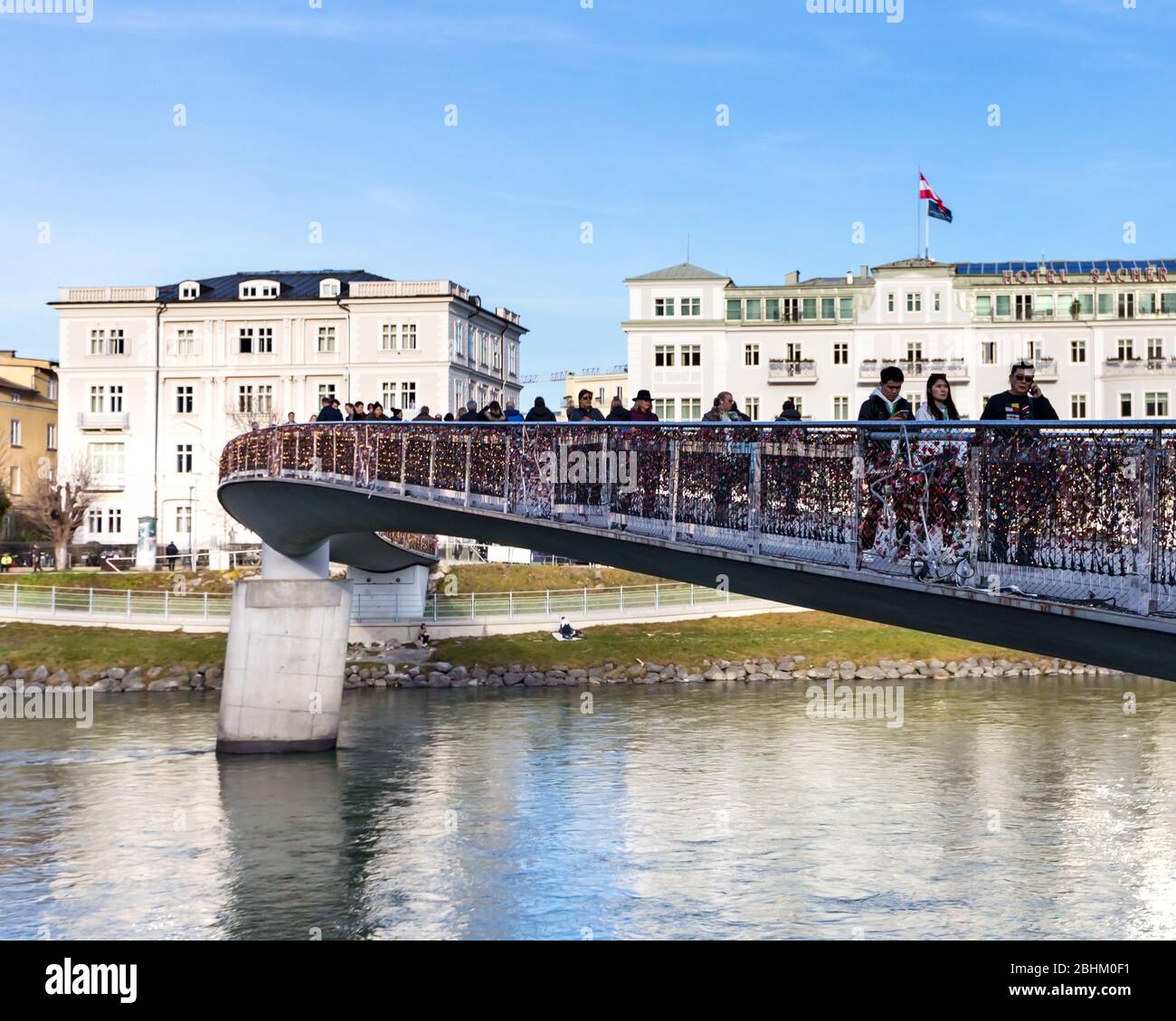 Salzburg, Austria-December 18, 2019:This is a pedestrian bridge over ...