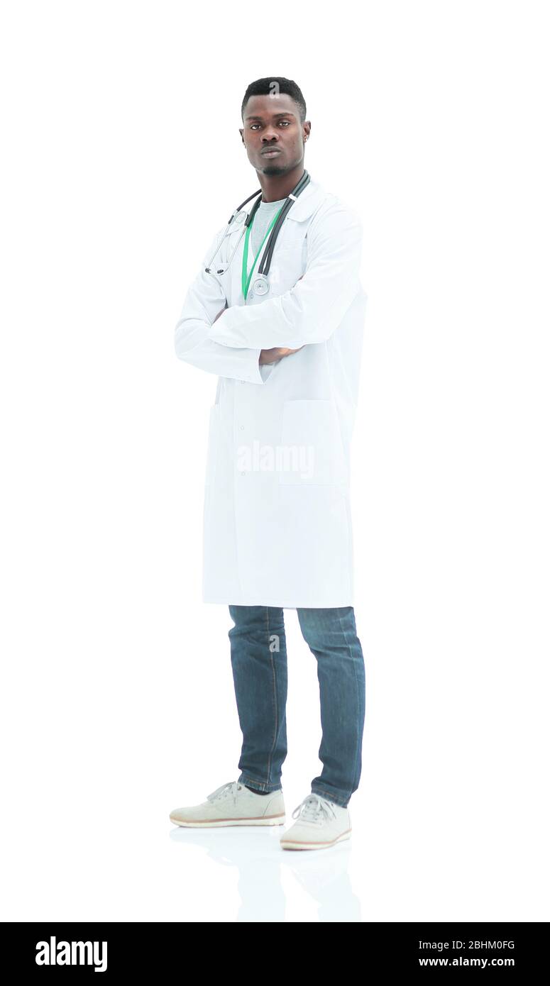 in full growth. a serious doctor in a white coat Stock Photo - Alamy