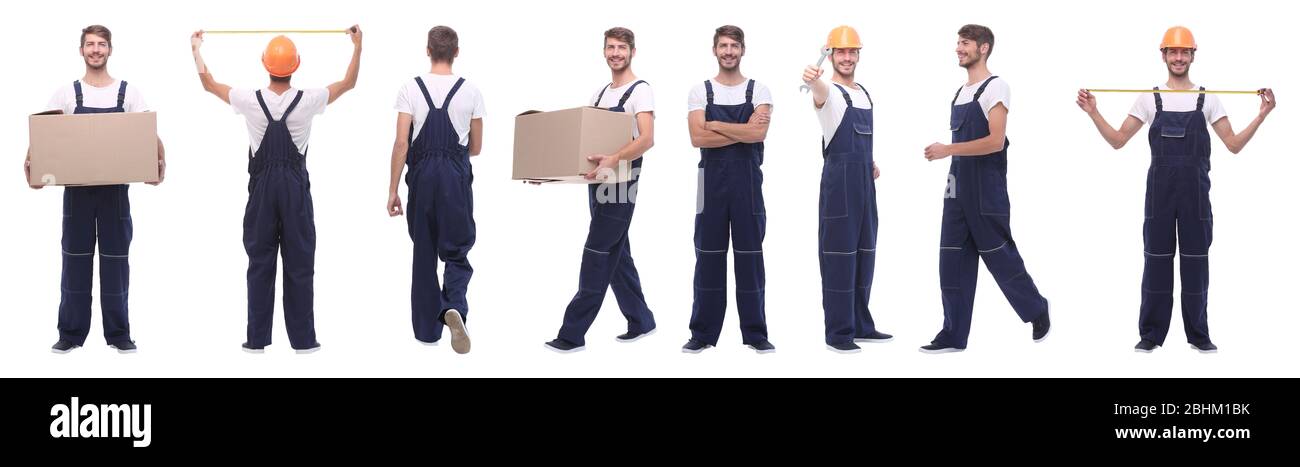 in full growth. skilled handyman isolated on white Stock Photo - Alamy