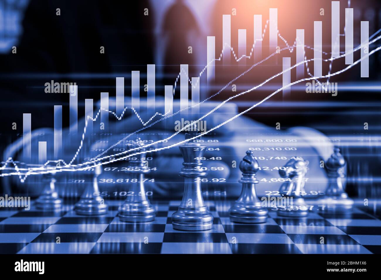Chess game on chess board on stock market or forex trading graph chart ...