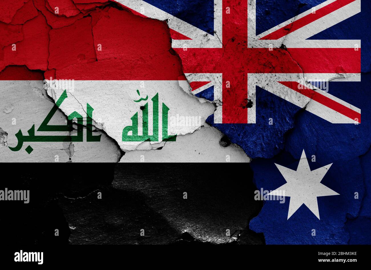 flags of Iraq and Australia painted on cracked wall Stock Photo - Alamy