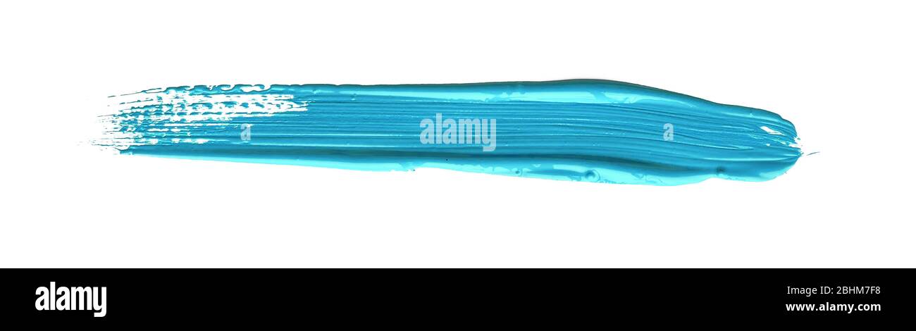 Turquoise blue brush stroke paiting over isolated background, canvas ...