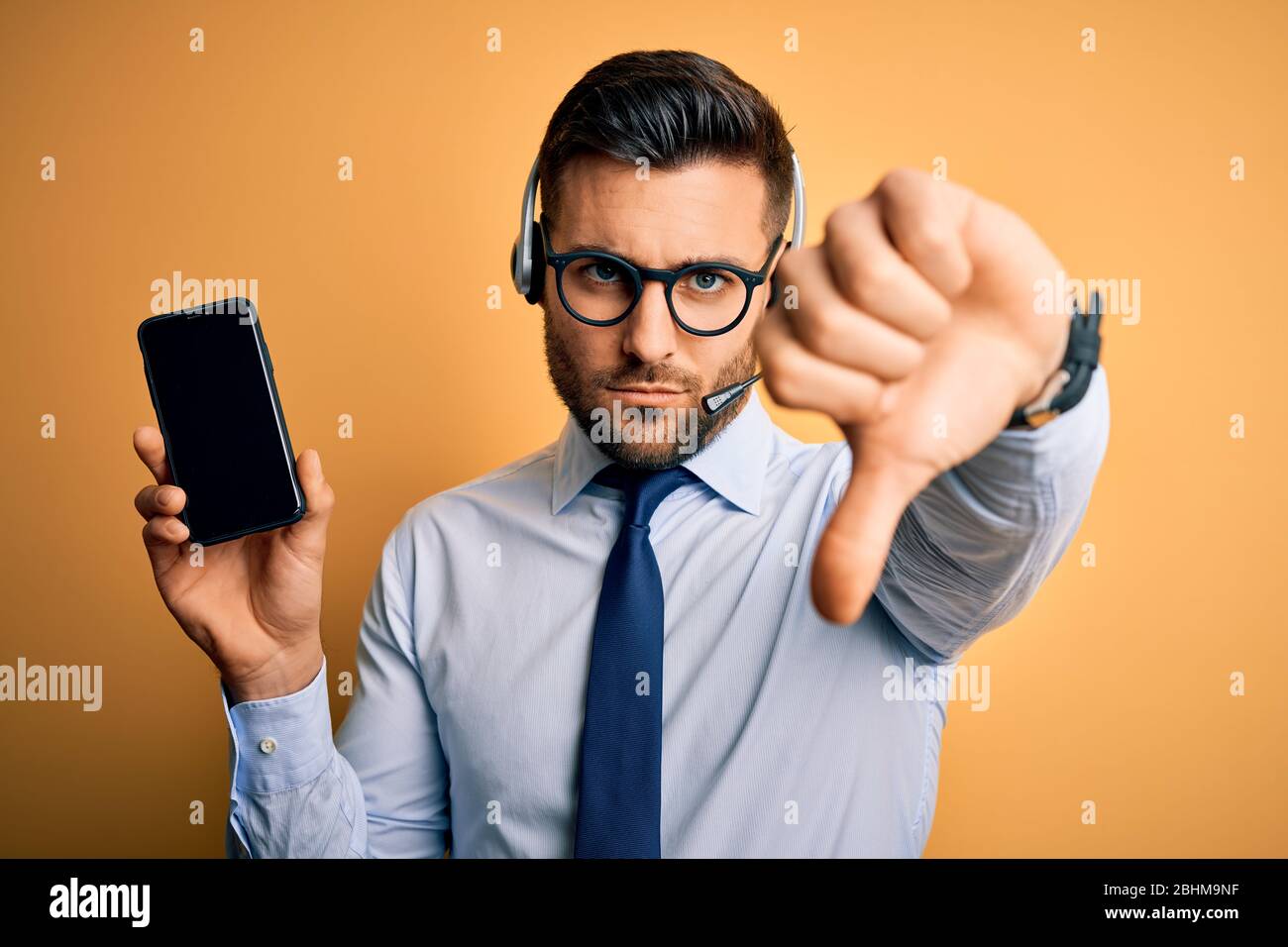 Business operator man with customer service headset from call center ...