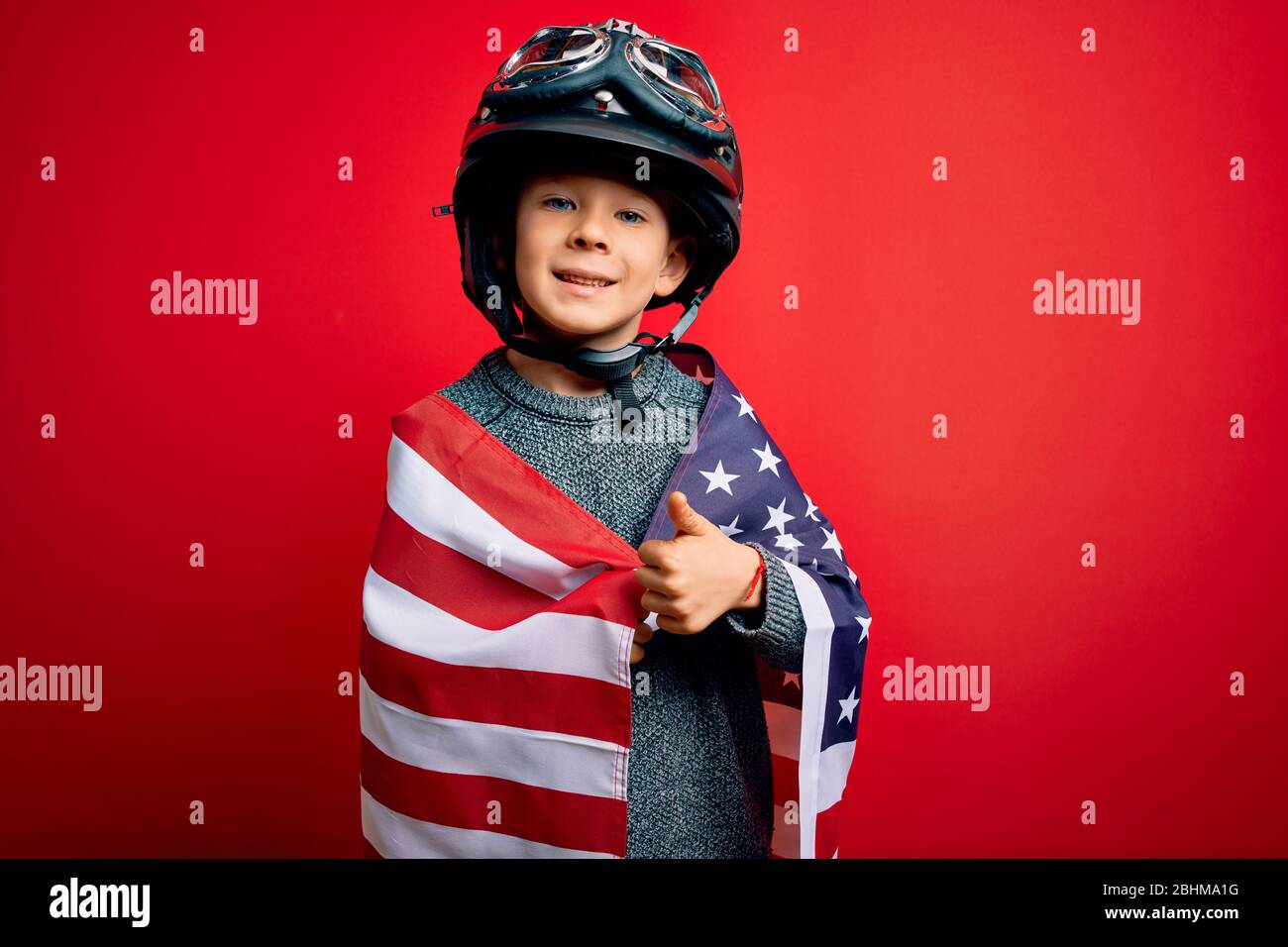 Young little patriotic kid wearing united states of america flag and ...
