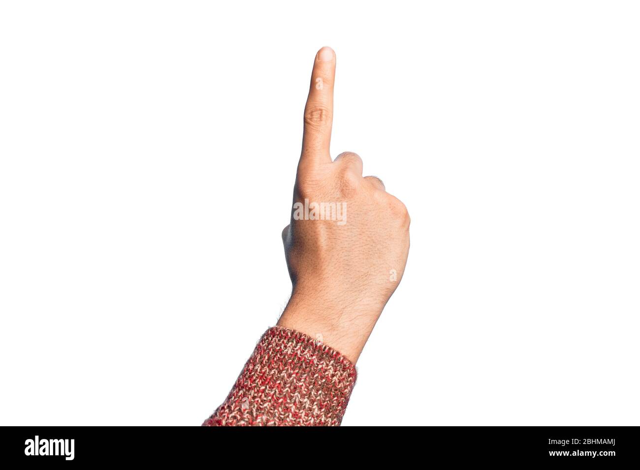 Hand of caucasian young man showing fingers over isolated white ...