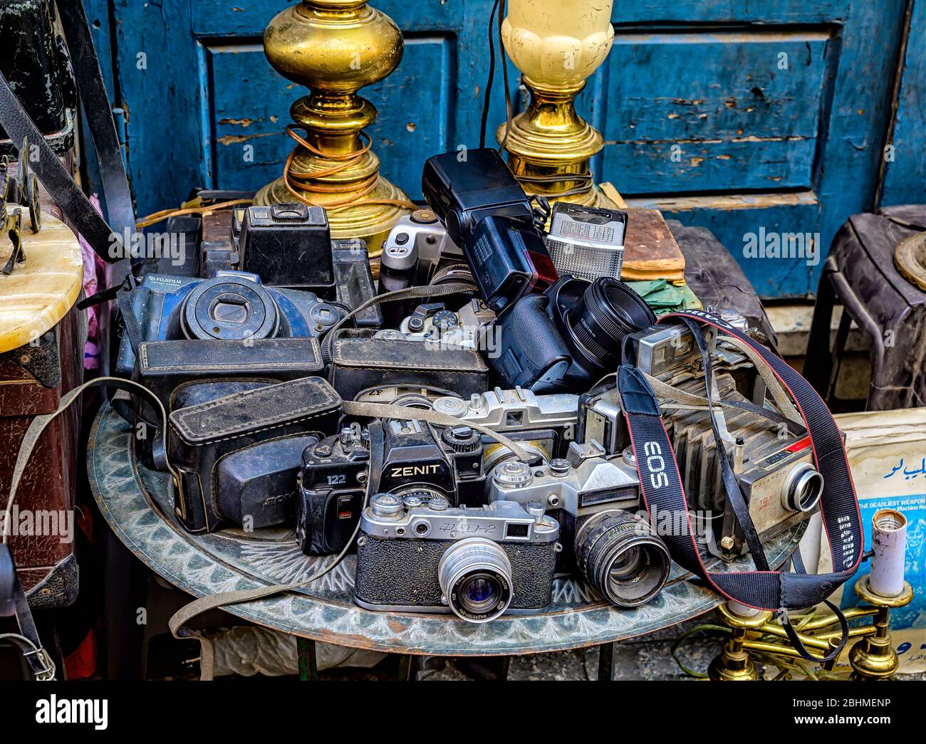 Used Cameras on sale in the Khan El Khalili market in Cairo Stock Photo ...