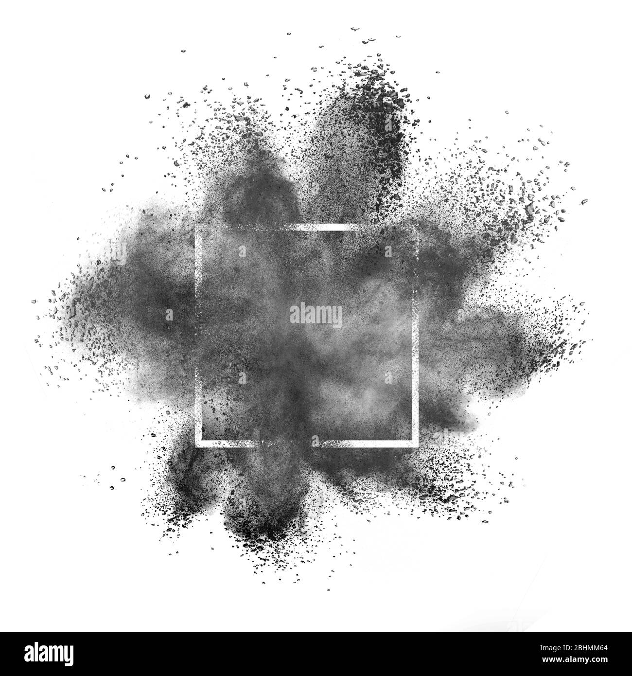 Dark grey powder splash in a frame on a white background Stock Photo ...