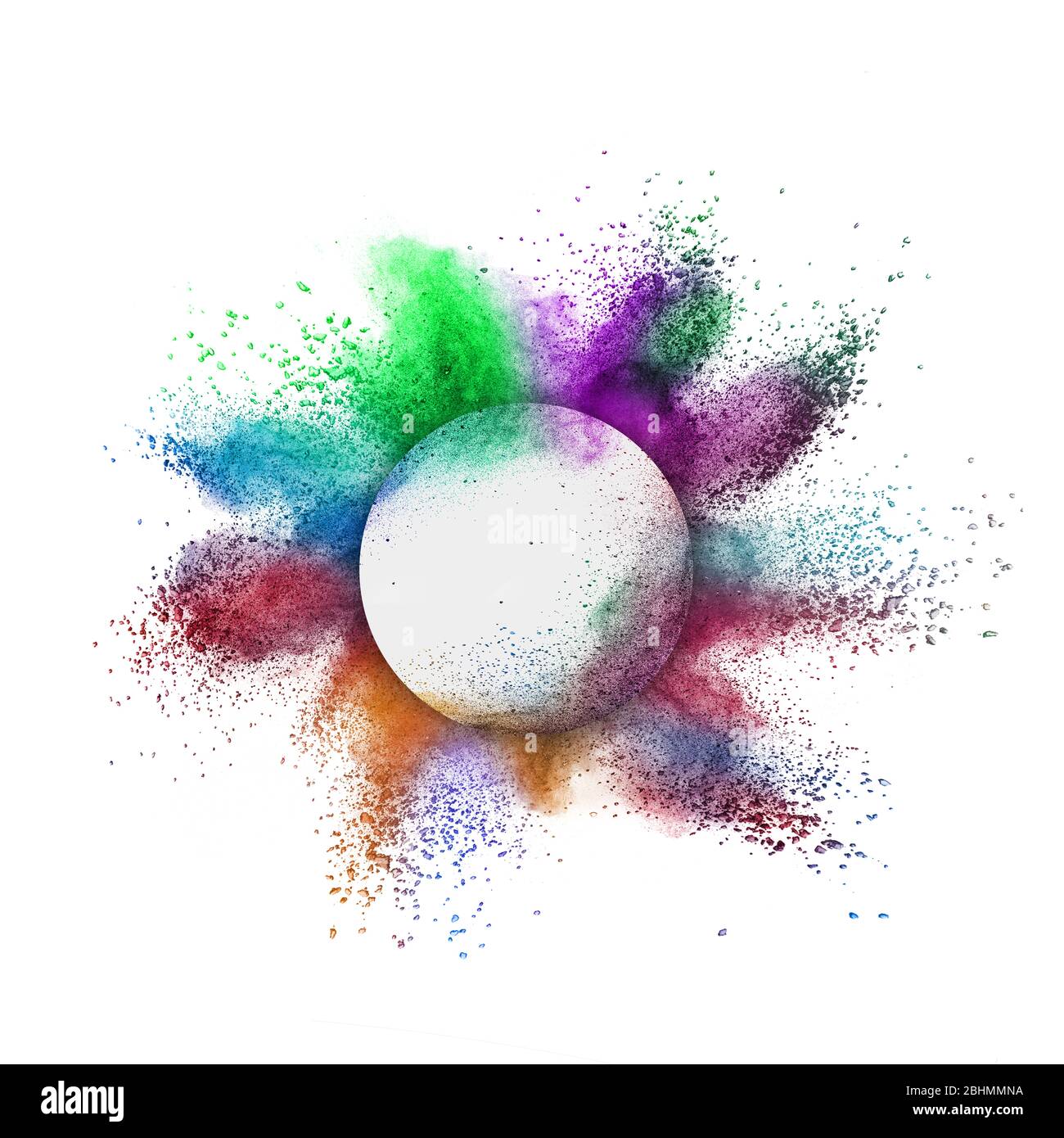Round frame with colorful powder splash on a white background Stock ...