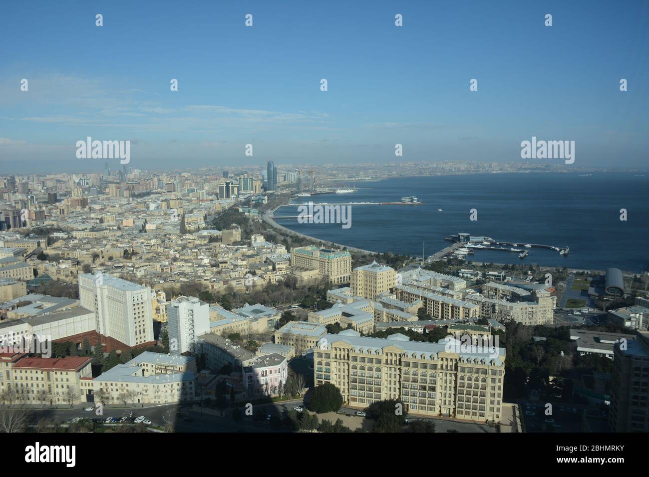 An overview of the city of Baku on the Caspian Sea, Azerbaijan, taken ...