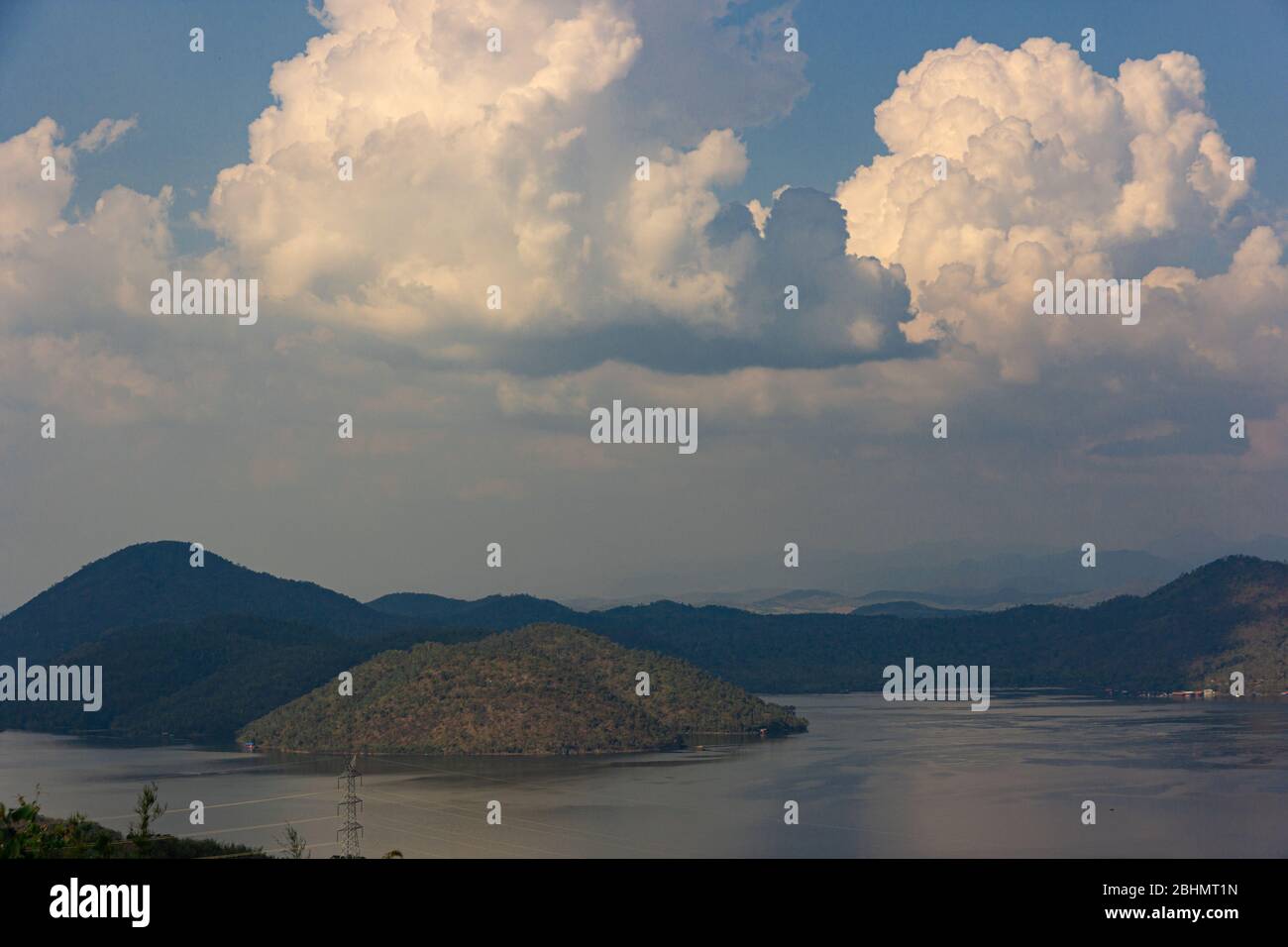 Nature scene of Srinagarind Dam with cloudy sky at kanchanaburi ...
