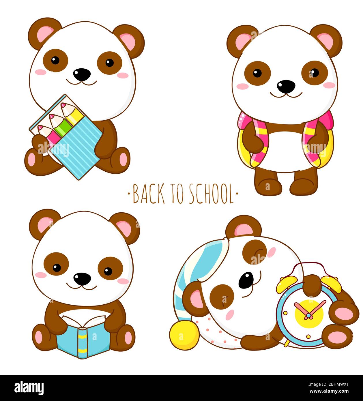 Back to school. Vector set of education icons in kawaii style. Cute ...