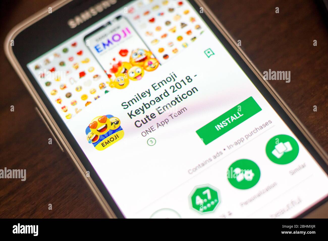 Ryazan, Russia - May 04, 2018: Smiley Emoji Keyboard mobile app on the ...
