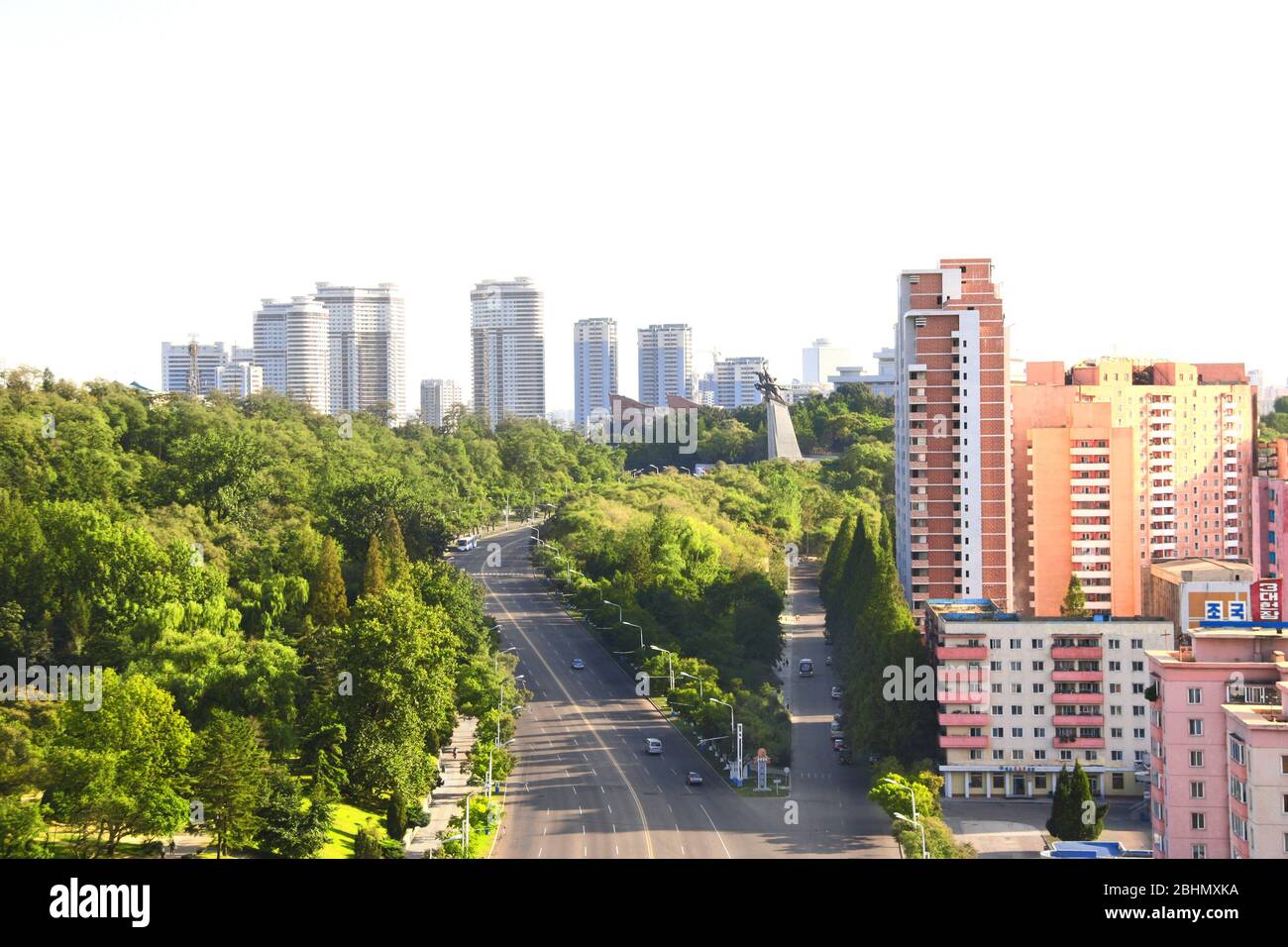 PYONGYANG, NORTH KOREA (DPRK) - SEPTEMBER 14, 2017: Aerial view of new ...